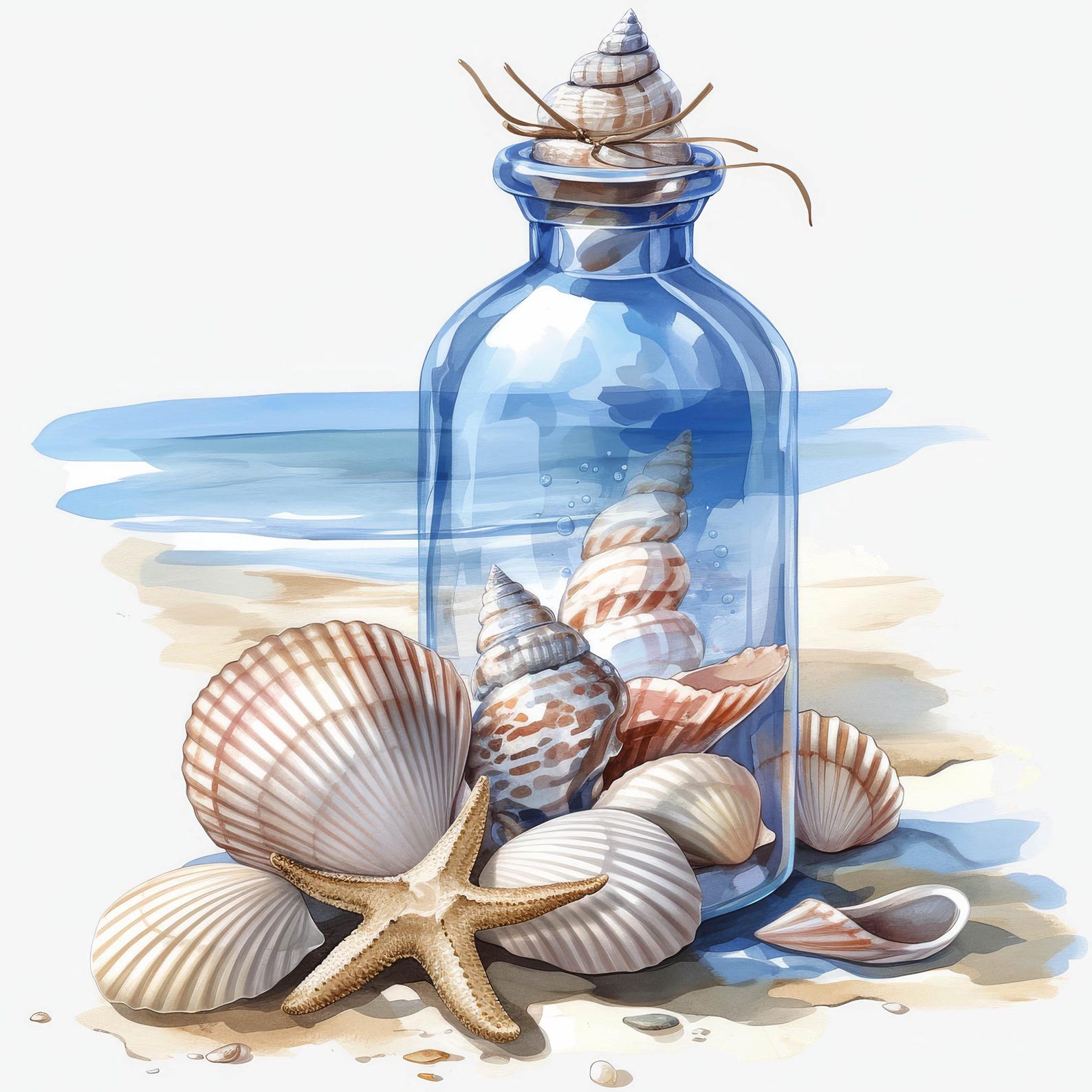 Sea Shell Scenery Clipart 11 High Res Watercolor Jpgs, Junk Journals ...