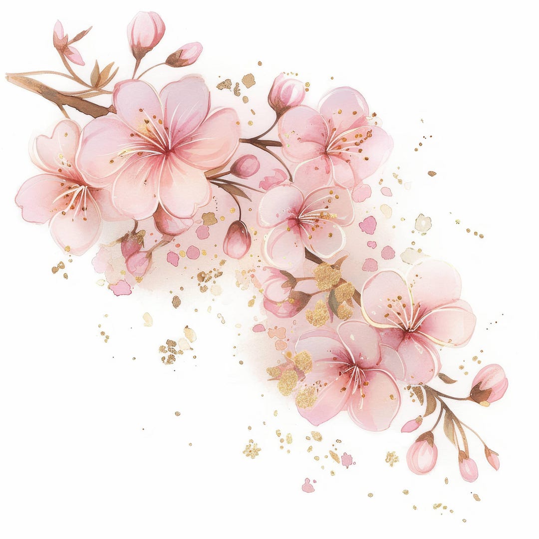 15 Pink Cherry Blossom Clipart Bundle, Delicate Flower Illustration ...