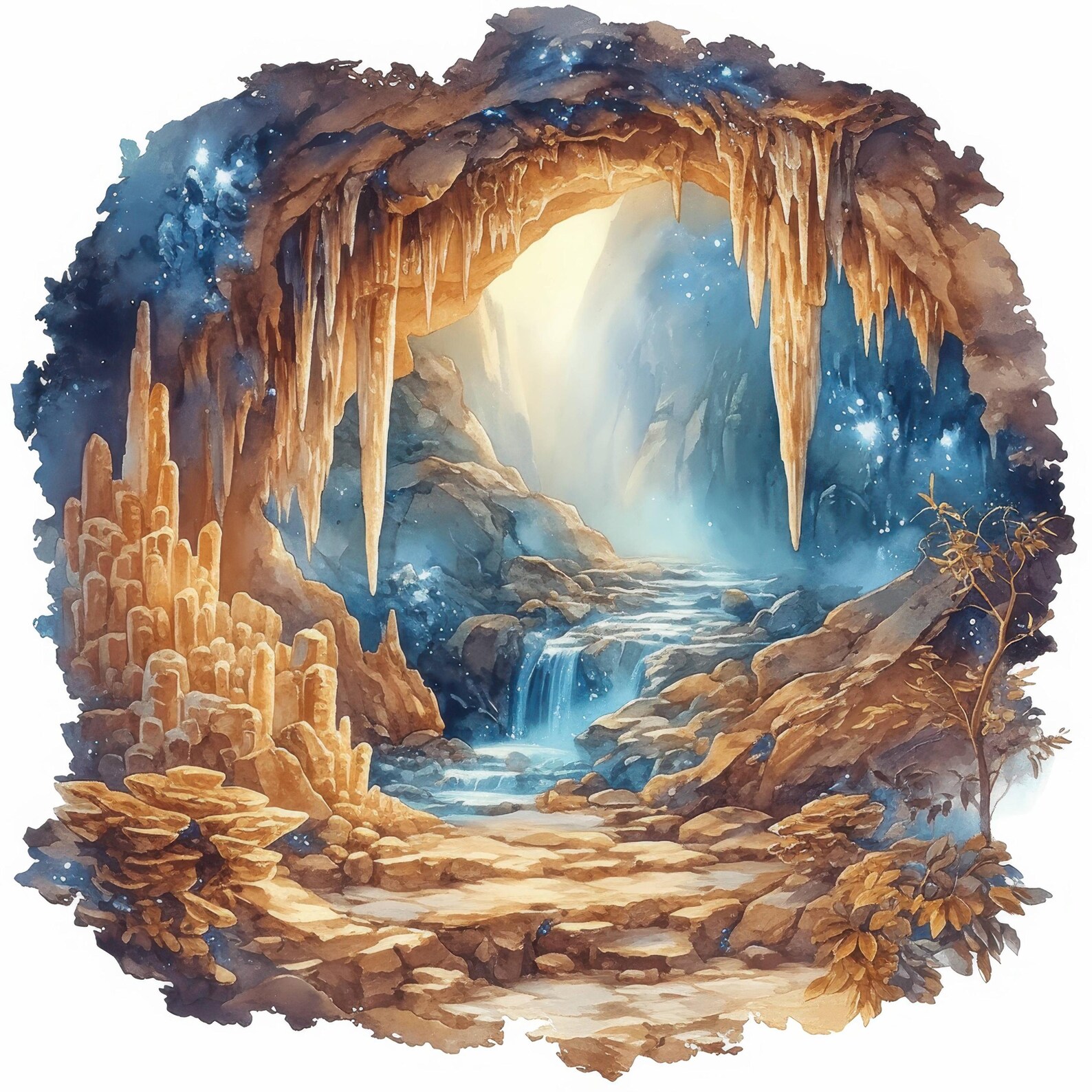 11 Cave Stalactites Clipart Bundle, Illuminated Cave Interior ...