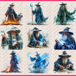 Watercolor Wizard Clipart Bundle, Elemental Magicians Clip Art Set ...