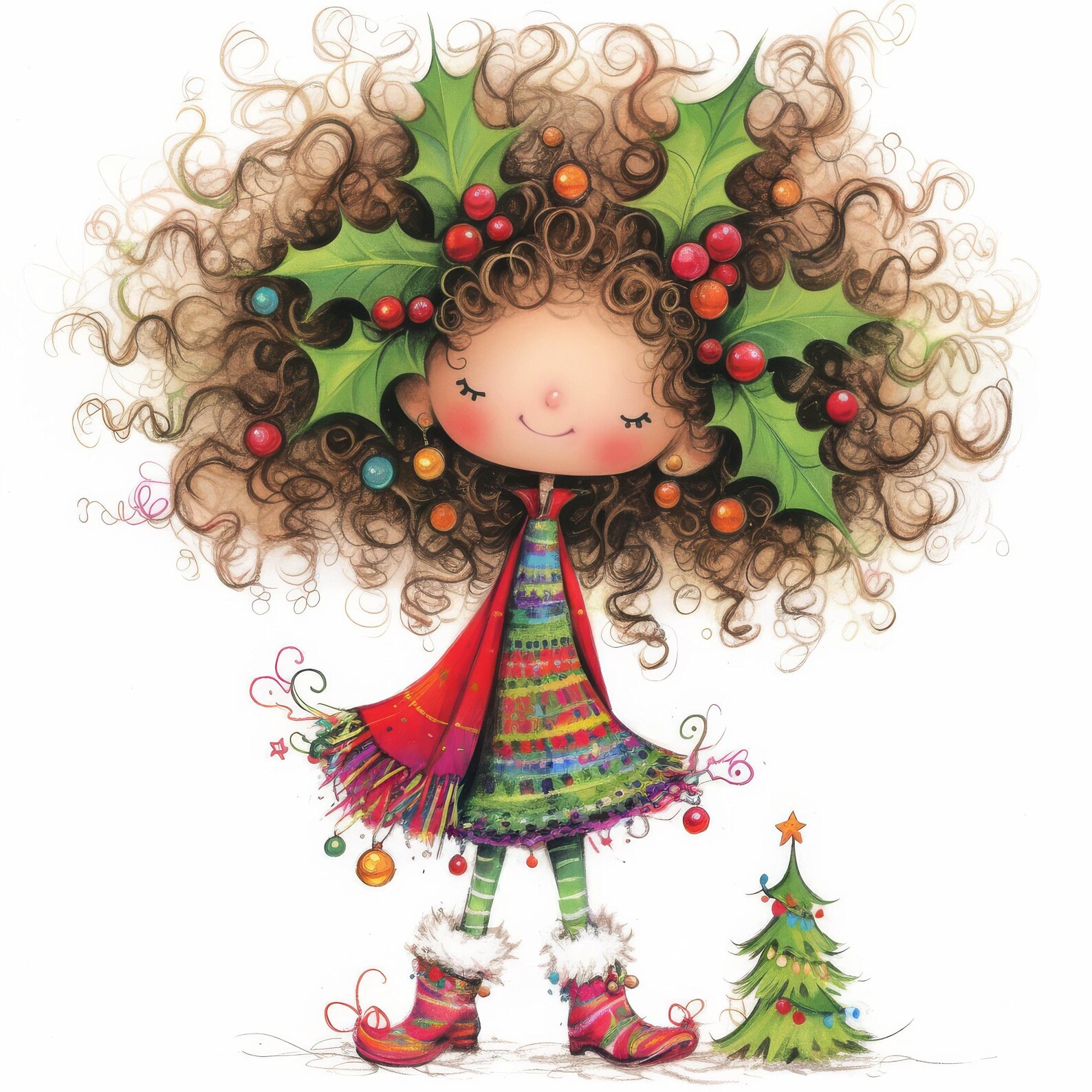 Frazzled Christmas Girl Clip Art 12 High Res Watercolor Jpgs Junk ...