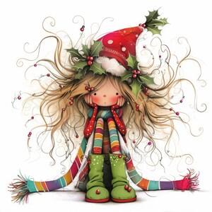 Quirky Christmas Girl Clip Art 10 High Res Watercolor Jpgs Junk ...