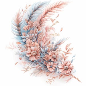 16 Floral Feather Clipart Bundle, Boho Elegance Illustration, Printable ...