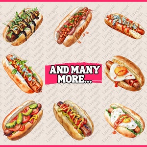 Watercolor Hot Dog Clipart Bundle, Fast Food Clip Art Set, Bakery ...