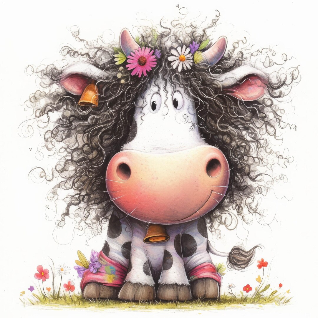 Cute Scruffy Cow Clipart 10 High Res Watercolor Jpgs for Junk Journals ...