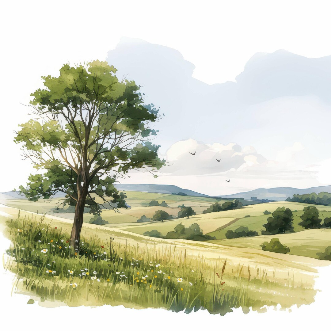 15 Grassland Landscape Clipart Bundle, Serene Valley Scenery ...