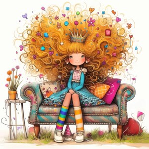 Quirky Queen Girl Clip Art 10 High Res Watercolor Jpgs for Junk ...