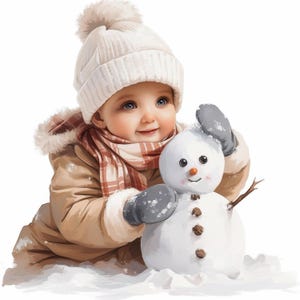 10 Winter Kid and Snowman Clipart Bundle, Snow Day Fun Illustration ...