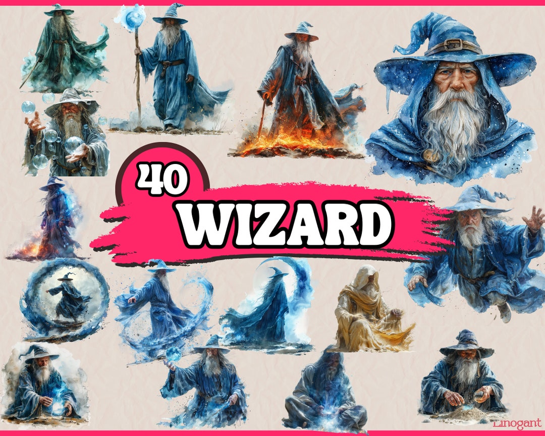 Watercolor Wizard Clipart Bundle, Elemental Magicians Clip Art Set ...