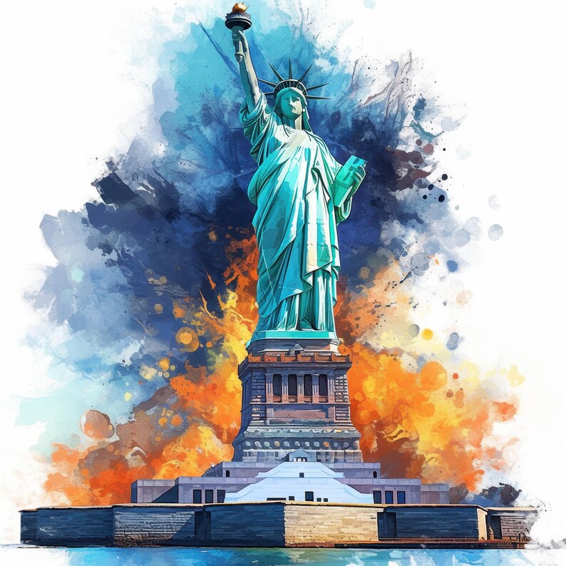12 Statue of Liberty Evening Clipart Bundle, New York Skyline ...