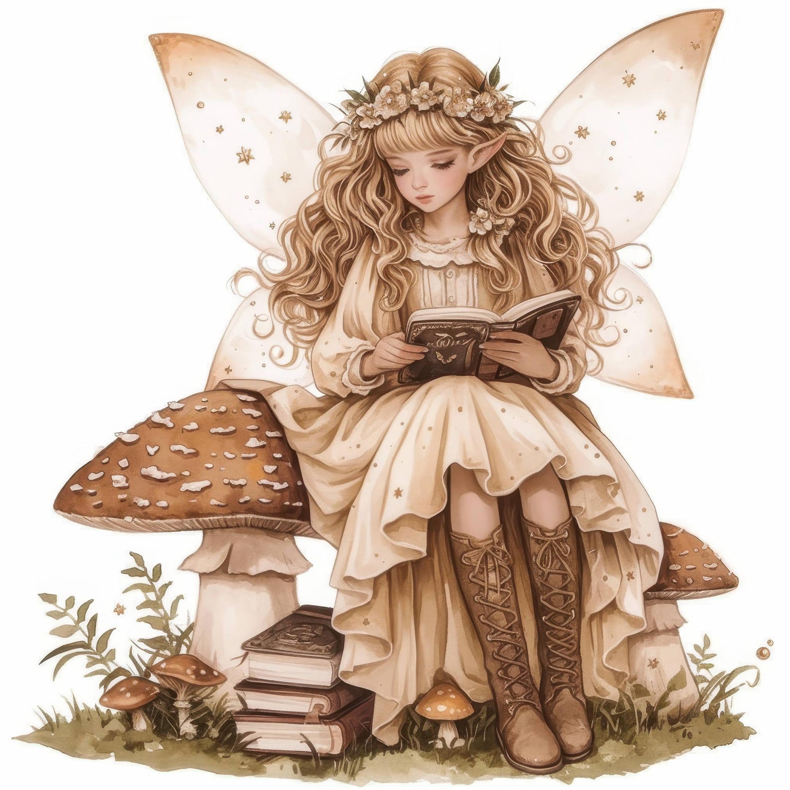 16 Fairy on Mushroom Clipart Bundle, Enchanting Woodland Scene ...