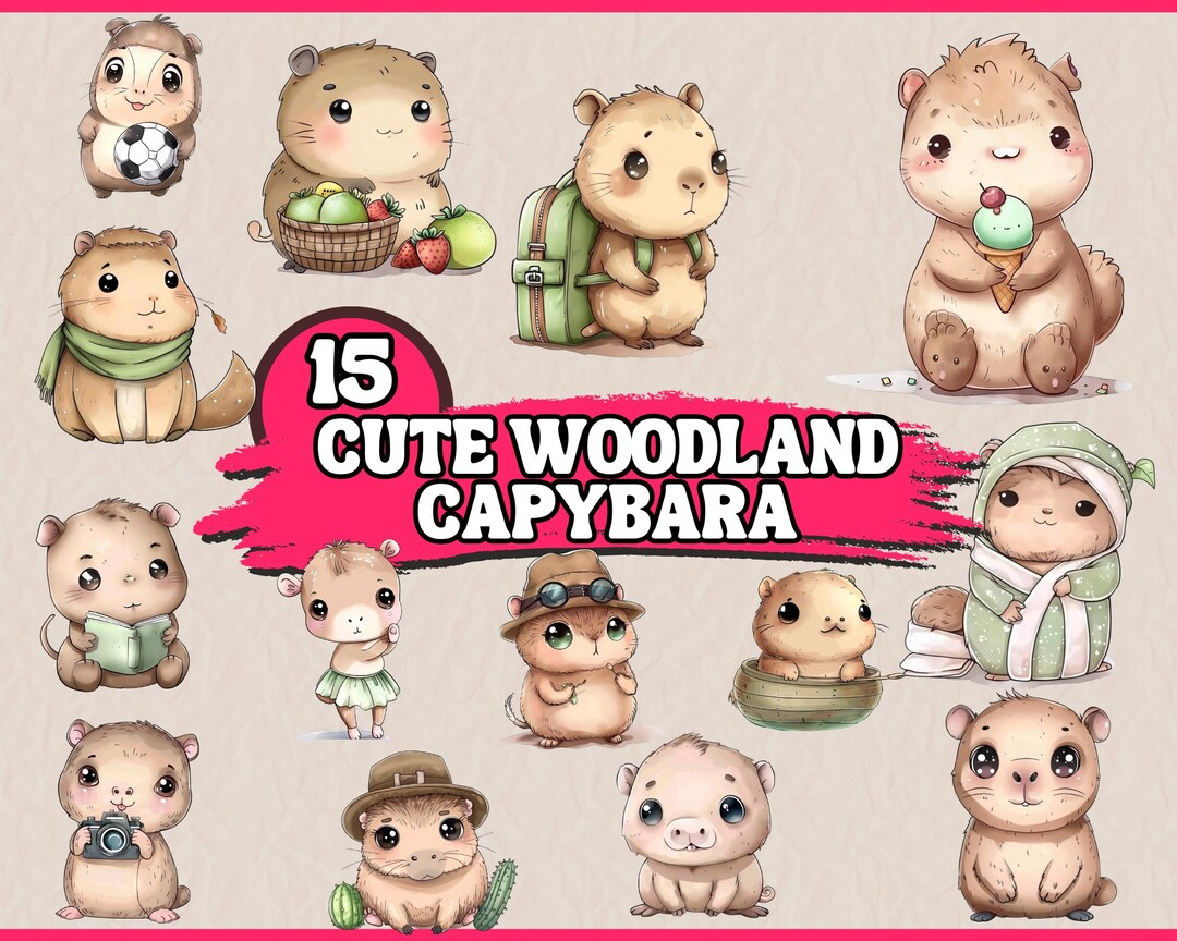 15 Capybara Clipart | Cute Animal Clipart | Printable Watercolor ...