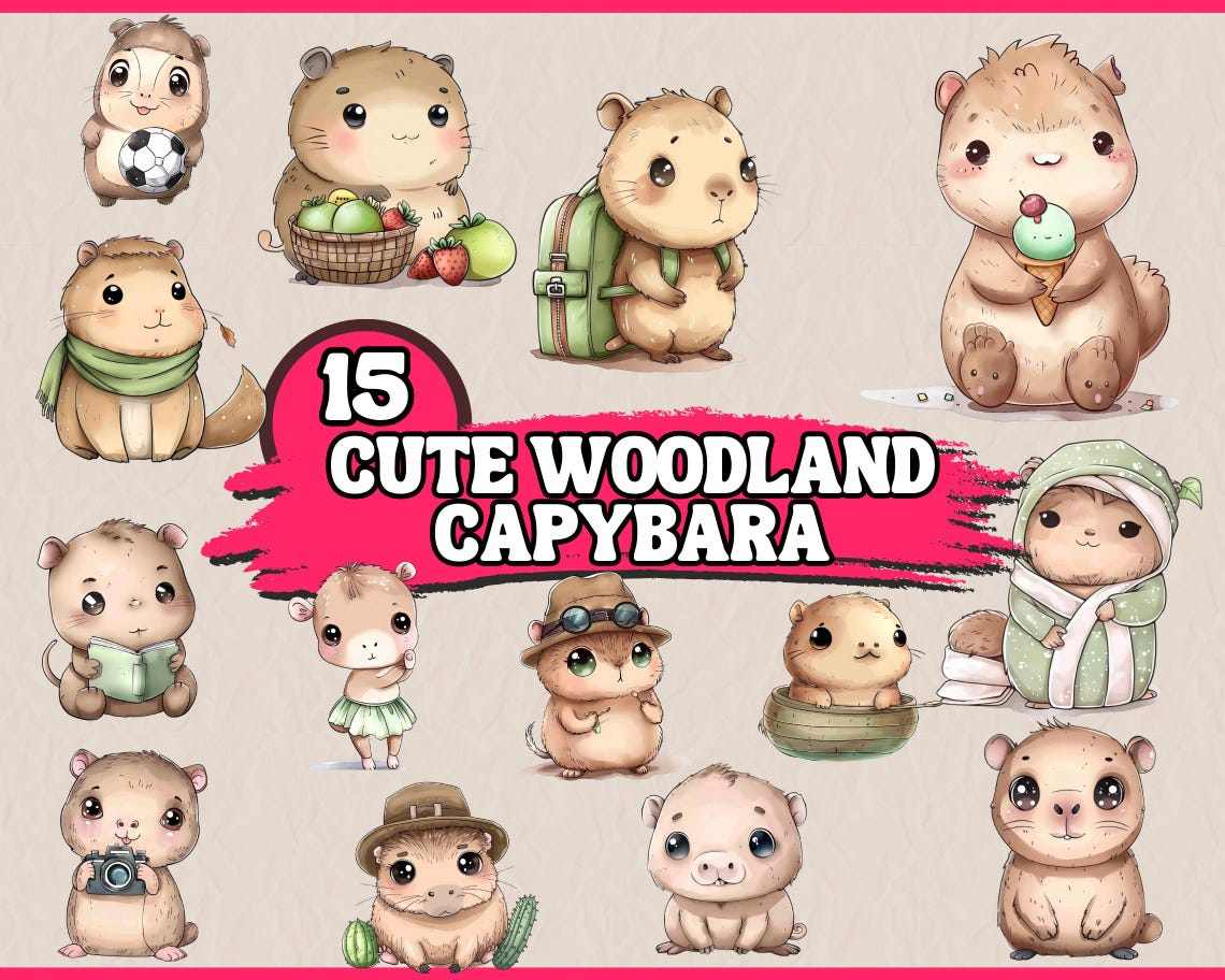 15 Capybara Clipart | Cute Animal Clipart | Printable Watercolor ...