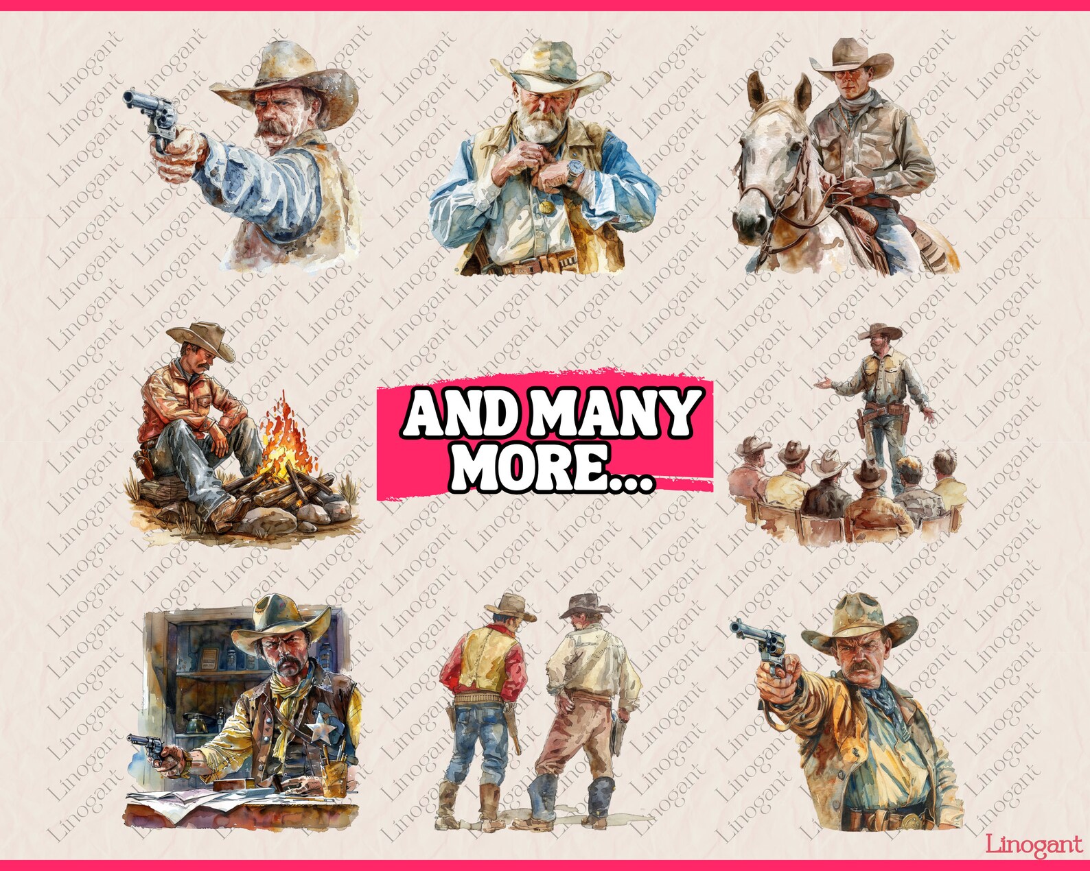 Watercolor Western Sheriff Clipart Bundle, Sheriff Riding Horse Clip ...