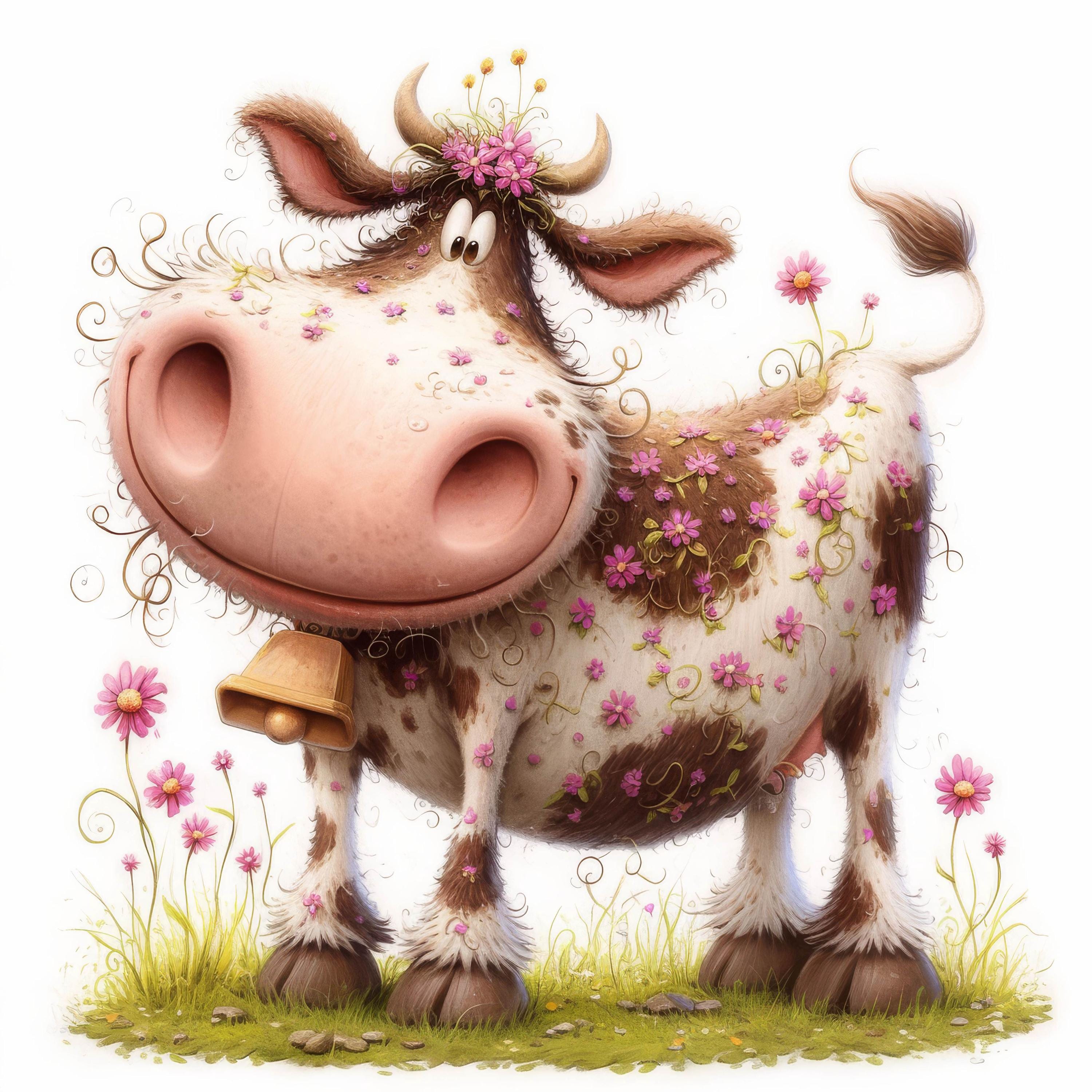 12 Quirky Cow Clipart Bundle in Watercolor Style, Unique Illustration ...