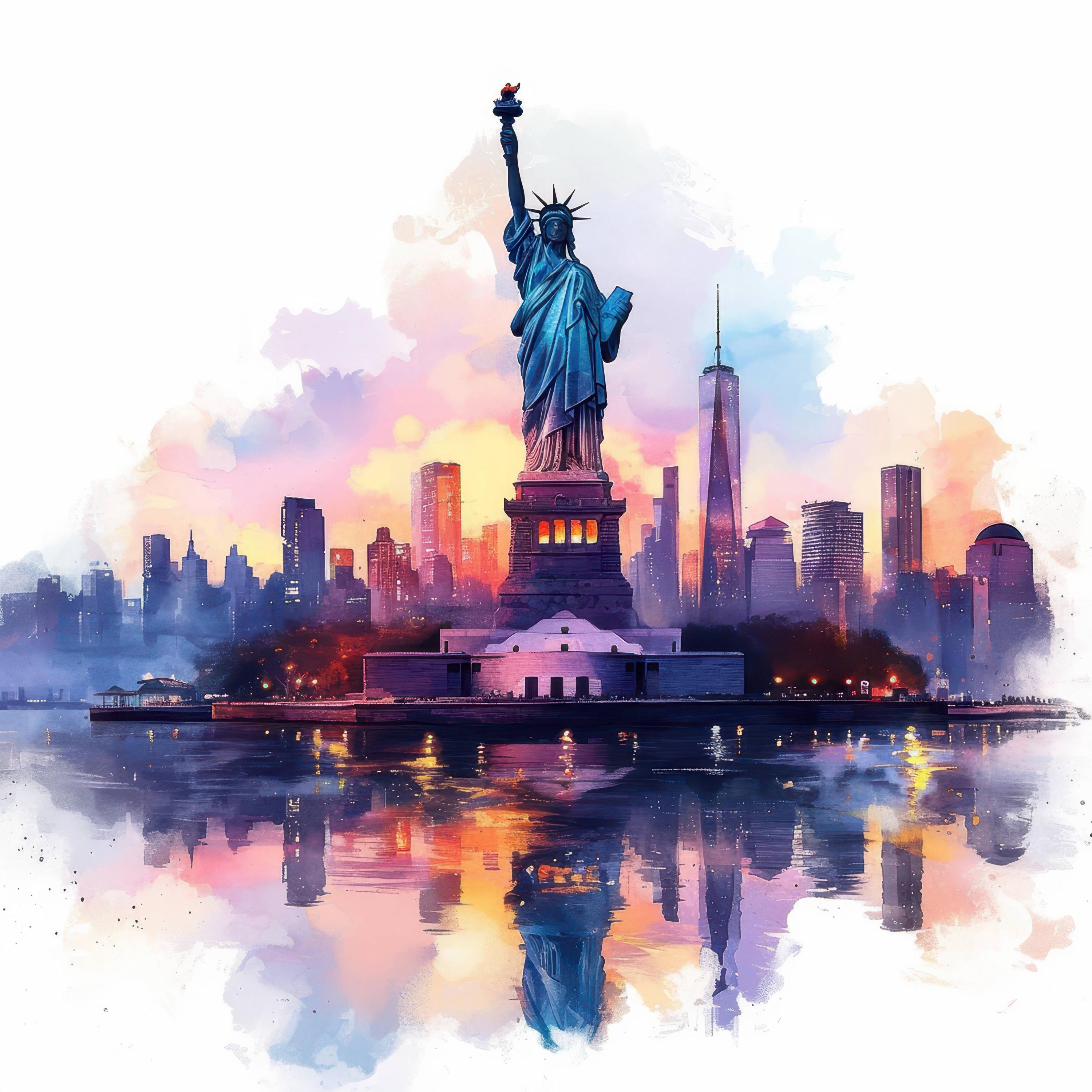 12 Statue of Liberty Evening Clipart Bundle, New York Skyline ...