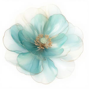 Exquisite Gold Edged Aqua Flower Clip Art 10 High Res Watercolor Jpgs ...