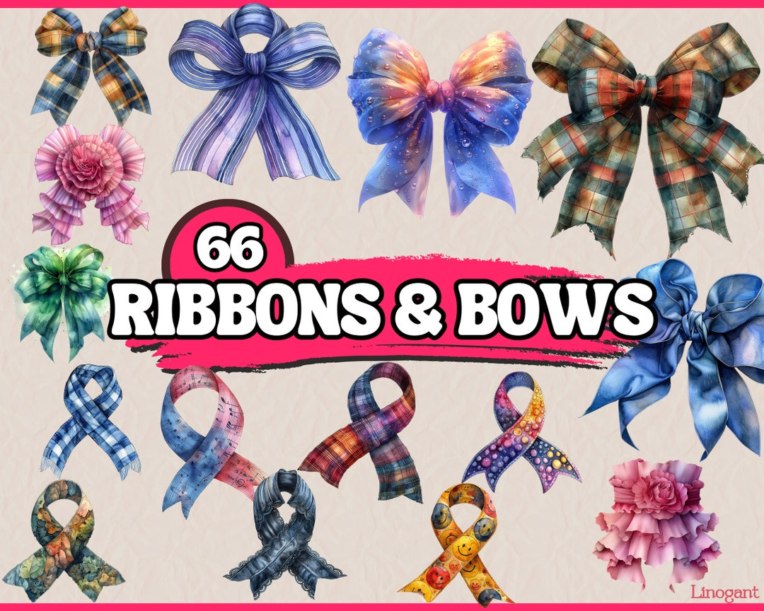 Watercolor Ribbon Bow Clipart Bundle, Ribbons and Bows Colorful Clip ...