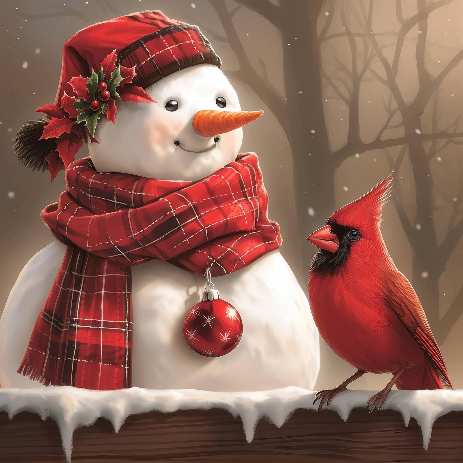 13 Red Snowman and Cardinal Clipart, Festive Holiday Character ...