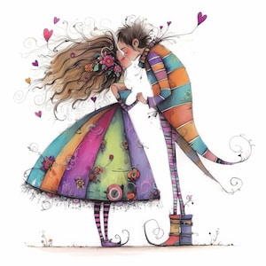 Quirky Romantic Couple Clip Art 12 High Res Watercolor Jpgs Junk ...