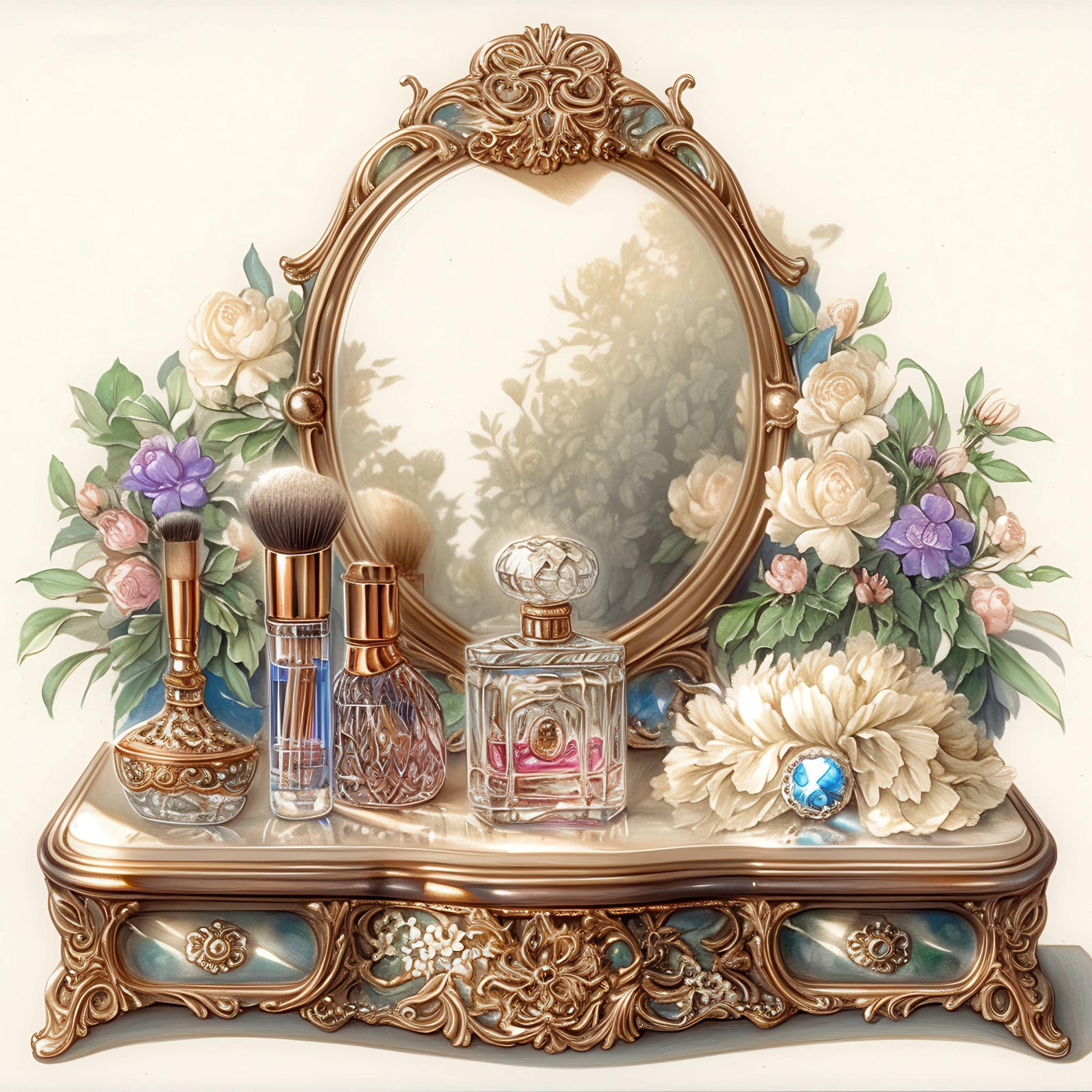 10 Luxury Vanity Set Clipart Bundle, Makeup Illustration, Printable ...