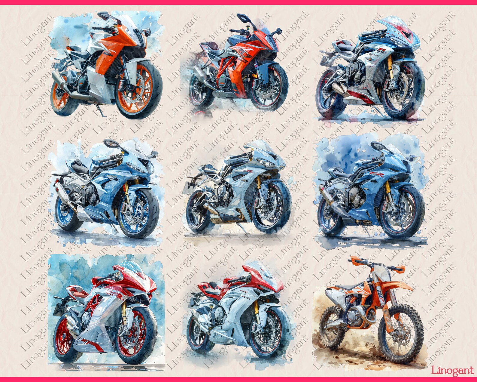 Watercolor Racing Motorcycles Clipart Bundle, Motor Racing Clip Art Set ...