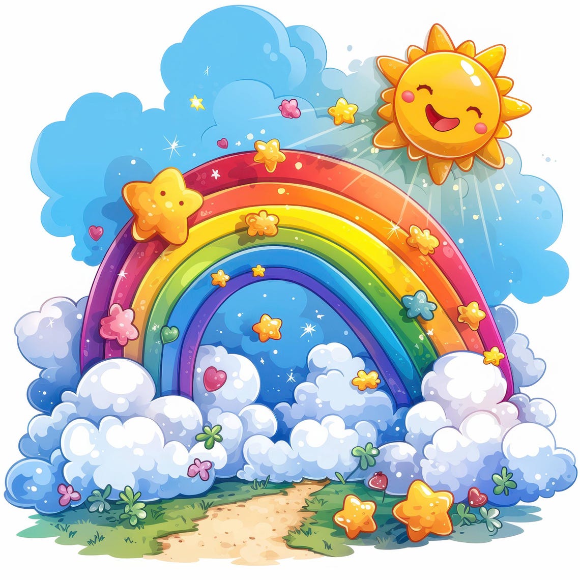 10 Sun and Rainbow Clipart Bundle, Cheerful Weather Scene Illustration ...