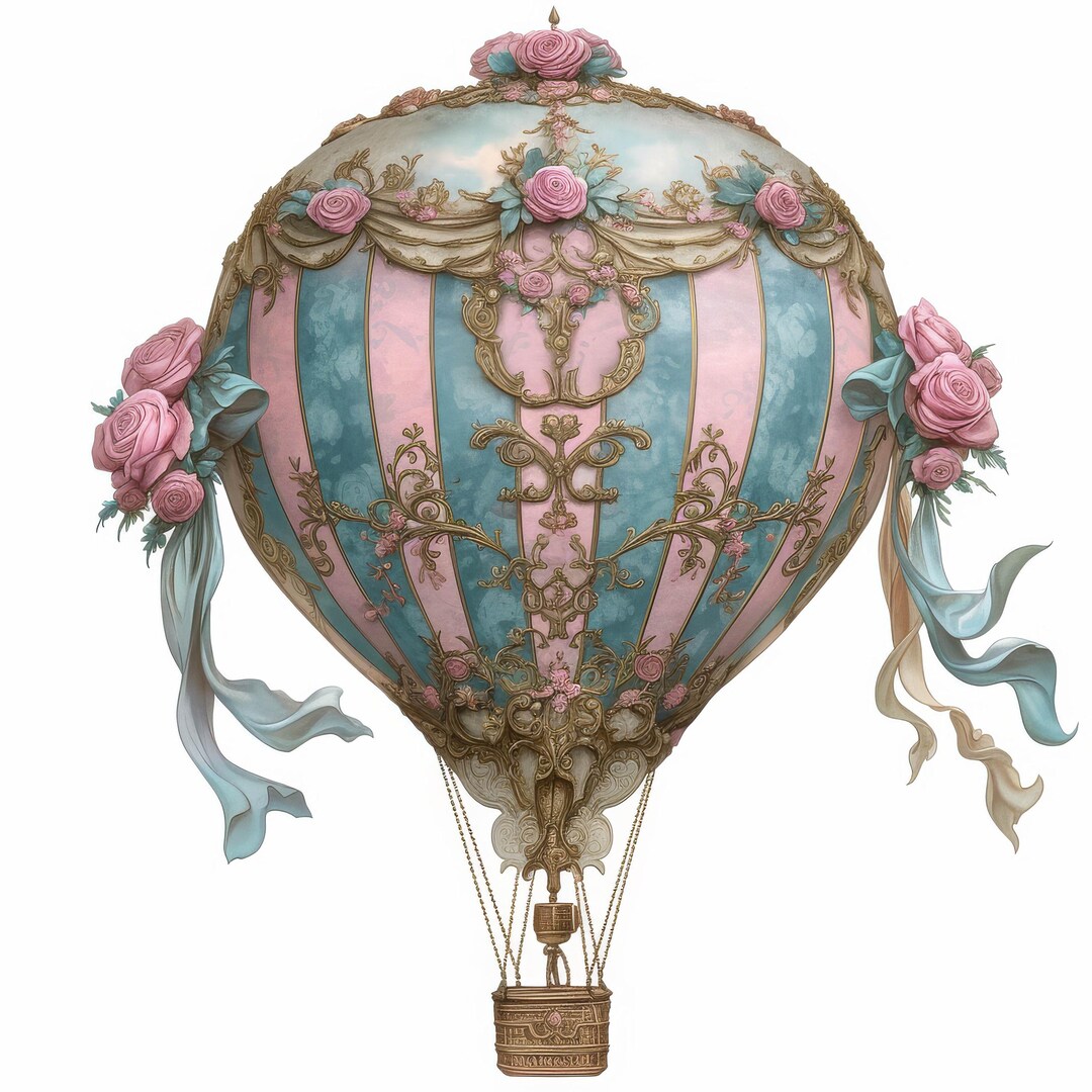 Floral Hot Air Balloon Clip Art 10 High Res Watercolor Jpgs Junk ...