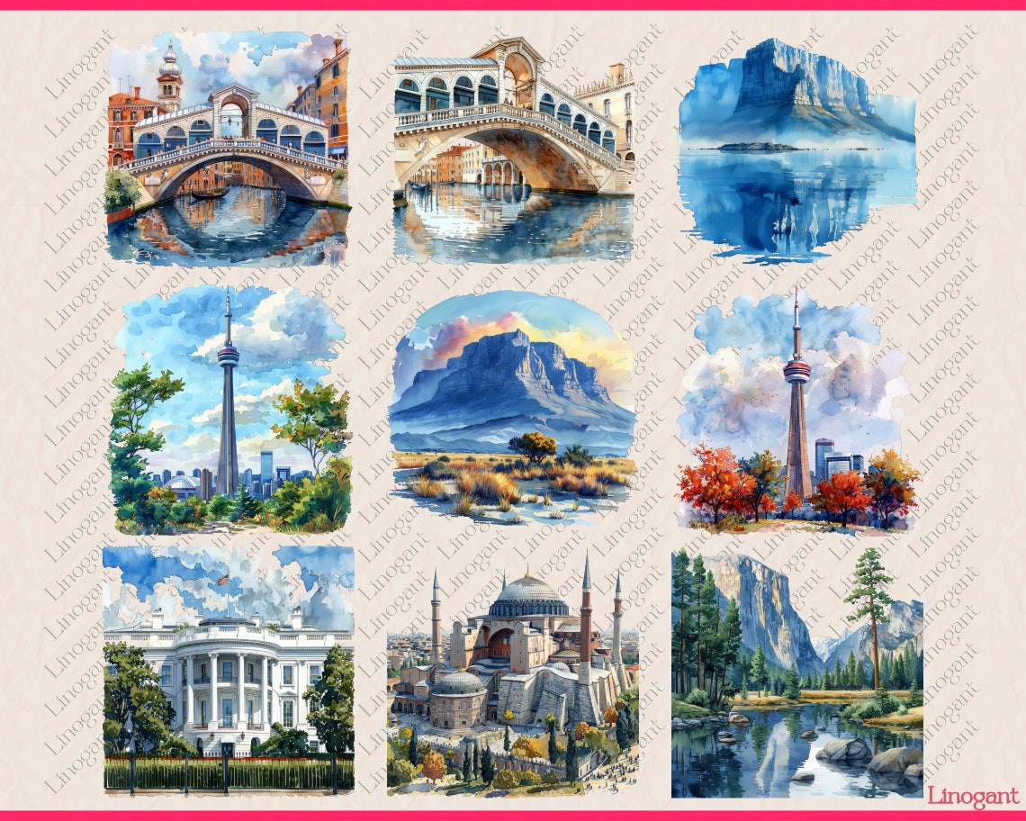 Watercolor Landmarks Clipart Bundle, Popular Landmarks Clip Art Set ...