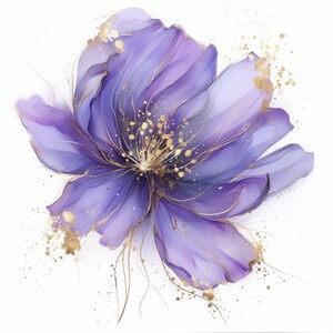 11 Purple and Gold Floral Clipart Bundle, Royal Botanical Illustration ...