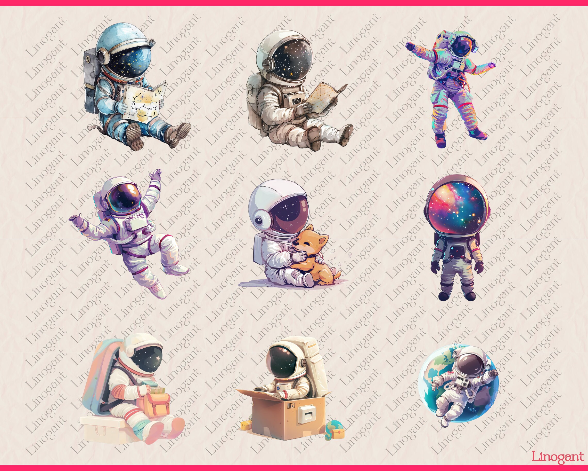 Watercolor Cute Astronaut Clipart Bundle, Nursery Decor Clip Art Set ...