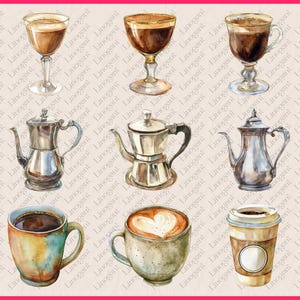 Watercolor Coffee Clipart Bundle PNG, Java Clip Art Set, Glass, Cup ...