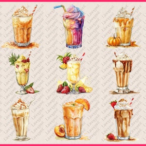 Watercolor Milkshakes Clipart Bundle, Summer Drink Clip Art Set ...