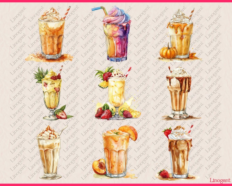 Watercolor Milkshakes Clipart Bundle, Summer Drink Clip Art Set ...