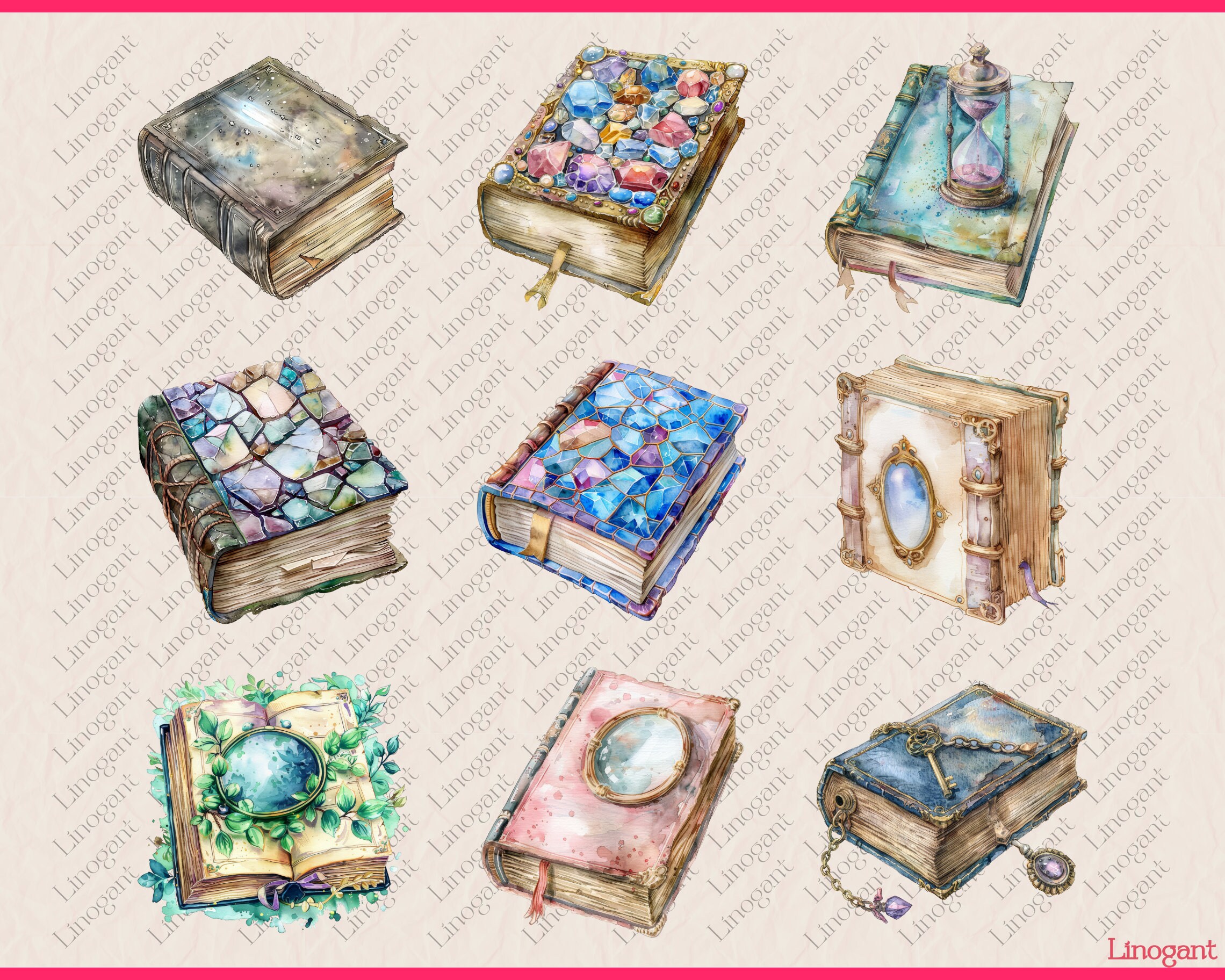 Watercolor Magical Book Clipart Bundle, Grimoires Clip Art Set, Fantasy ...
