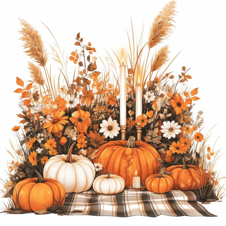 15 Fall Thanksgiving Clipart Bundle, Seasonal Autumn Harvest ...