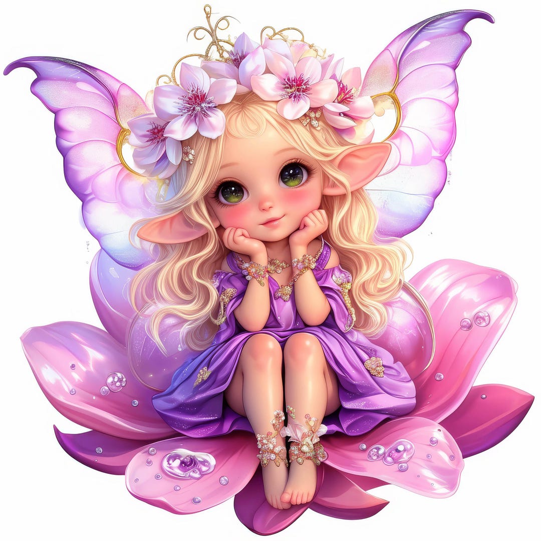 Pink Fairy Princess With Flowers Clip Art 10 High Res Watercolor Jpgs ...