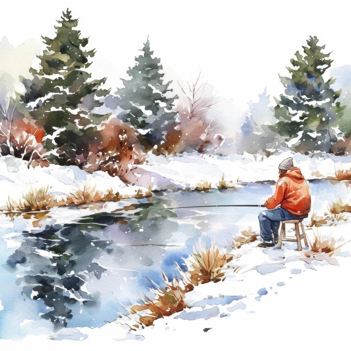 10 Ice Fishing Clipart Bundle, Winter Fisherman Illustration, Printable ...