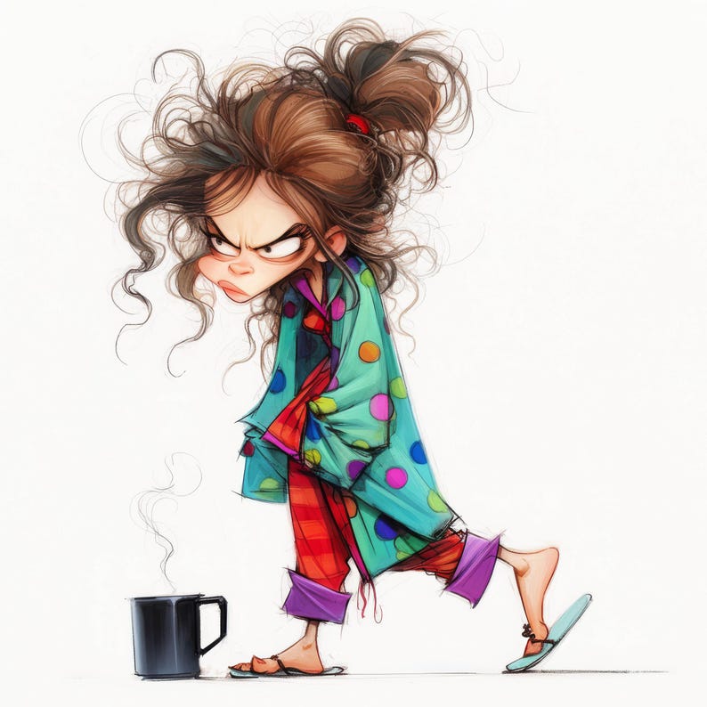 Whimsical Grumpy Coffee Clip Art 10 High Res Watercolor Jpgs Junk ...