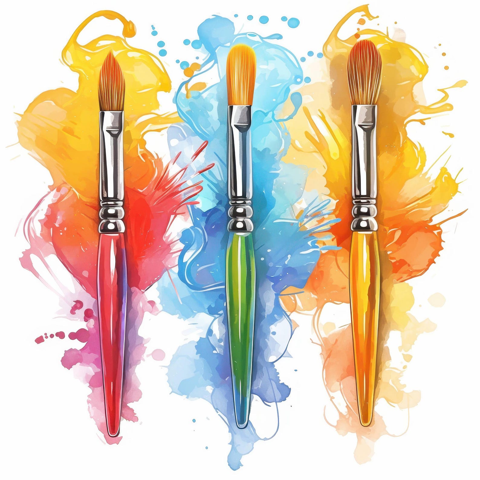 18 Paint Brushes Clipart Bundle, Artistic Watercolor Tools Illustration ...