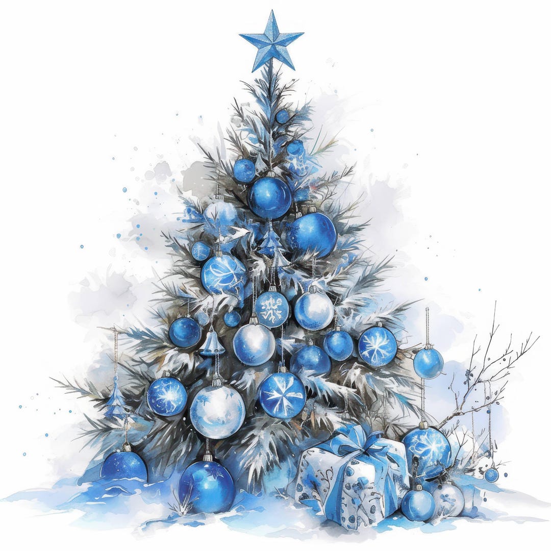 11 Blue Winter Trees Clipart Bundle, Blue Snowy Tree Illustration ...