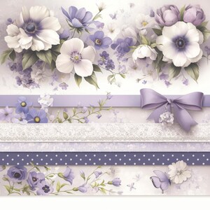 Purple Floral Fancy Paper Clip Art Bundle 12 High Res Watercolor Jpgs ...