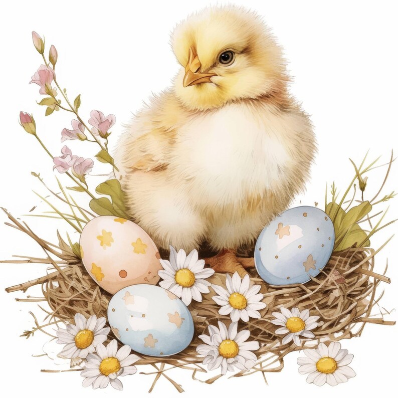10 Easter Chick With Eggs Clipart Bundle, Easter Egg Illustration ...