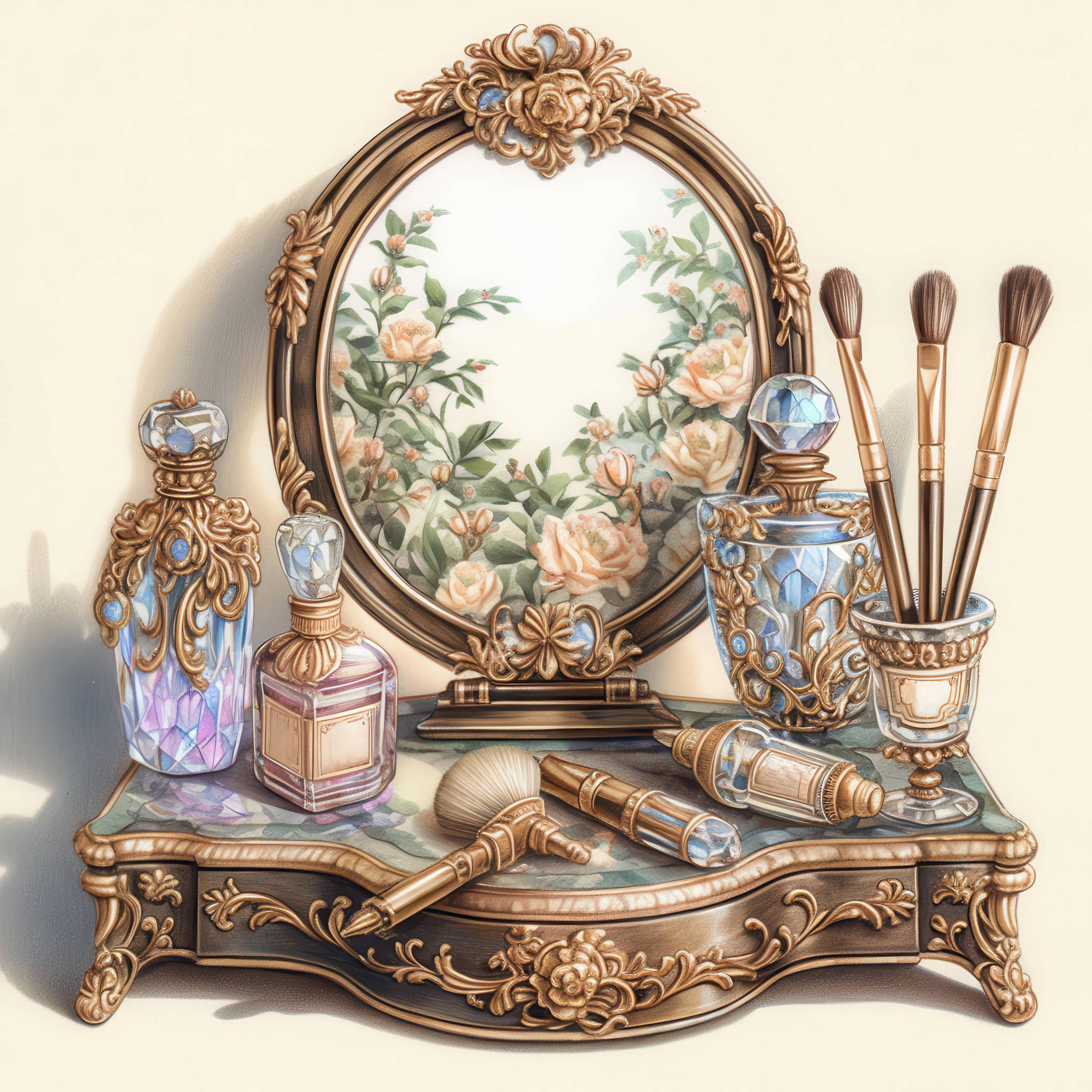 10 Luxury Vanity Set Clipart Bundle, Makeup Illustration, Printable ...