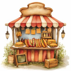 Whimsical Hot Dog Stand Clip Art 12 High Res Watercolor Jpgs for Junk ...