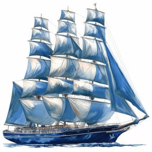 Blue Sailboat Clipart 8 High Res Watercolor Jpgs for Junk Journals ...