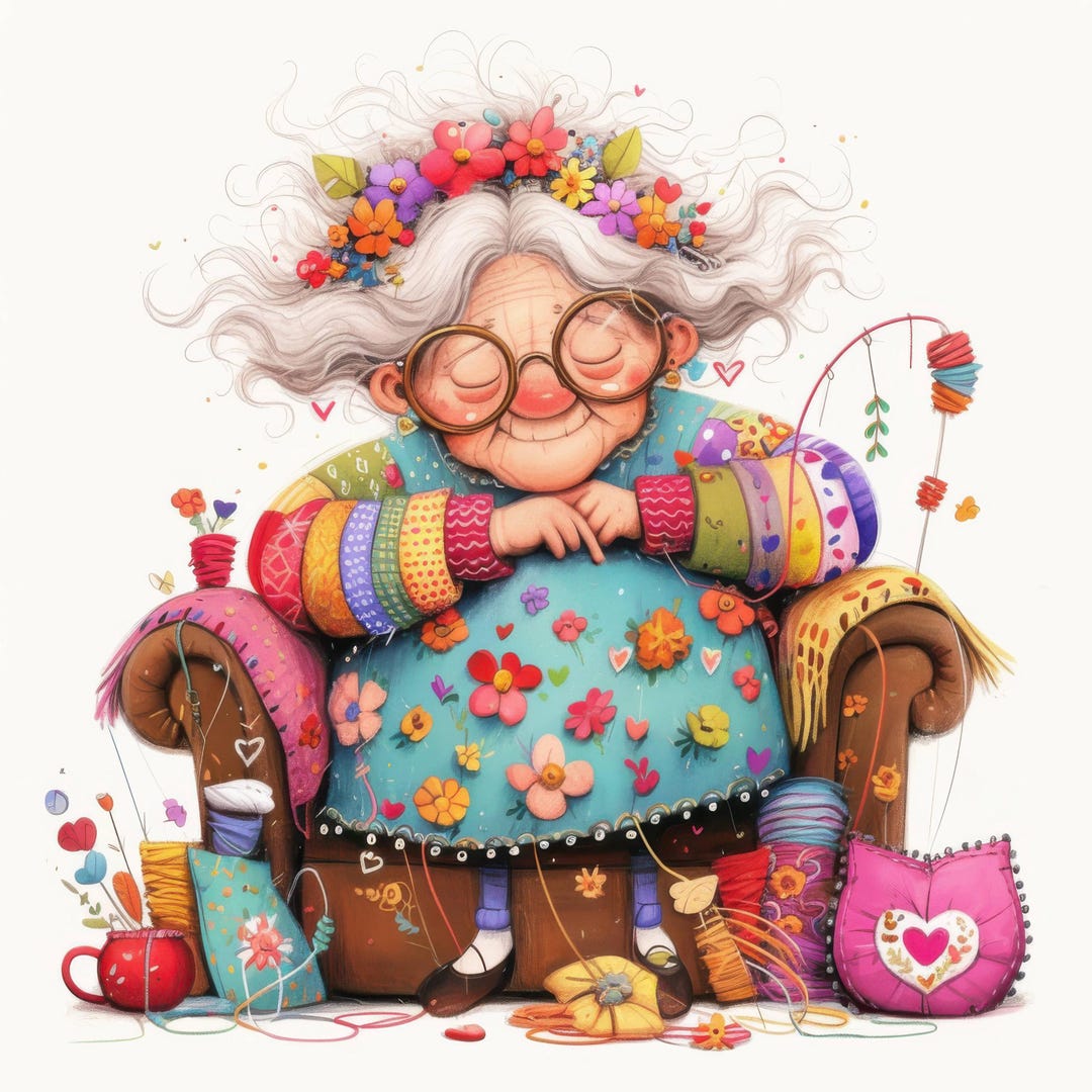 Old Crafter Lady Clip Art 10 High Res Watercolor Jpgs for Junk Journals ...