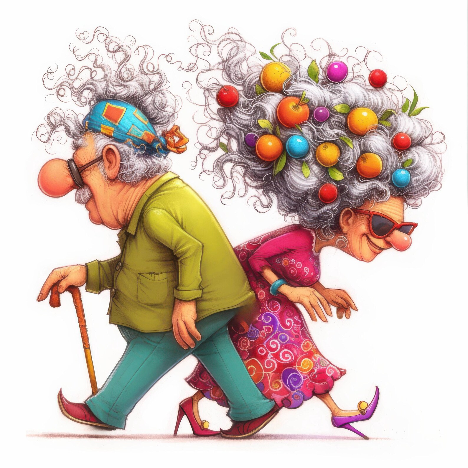 Cute Old People Clip Art 10 High Res Watercolor Jpgs for Junk ...