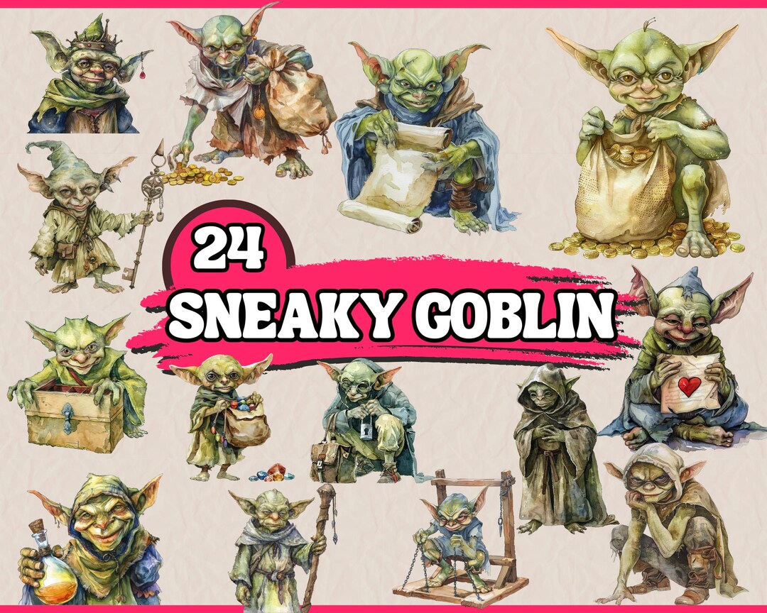 24 PNG Sneaky Goblin Clipart, Watercolor Fantasy Goblins Clipart ...