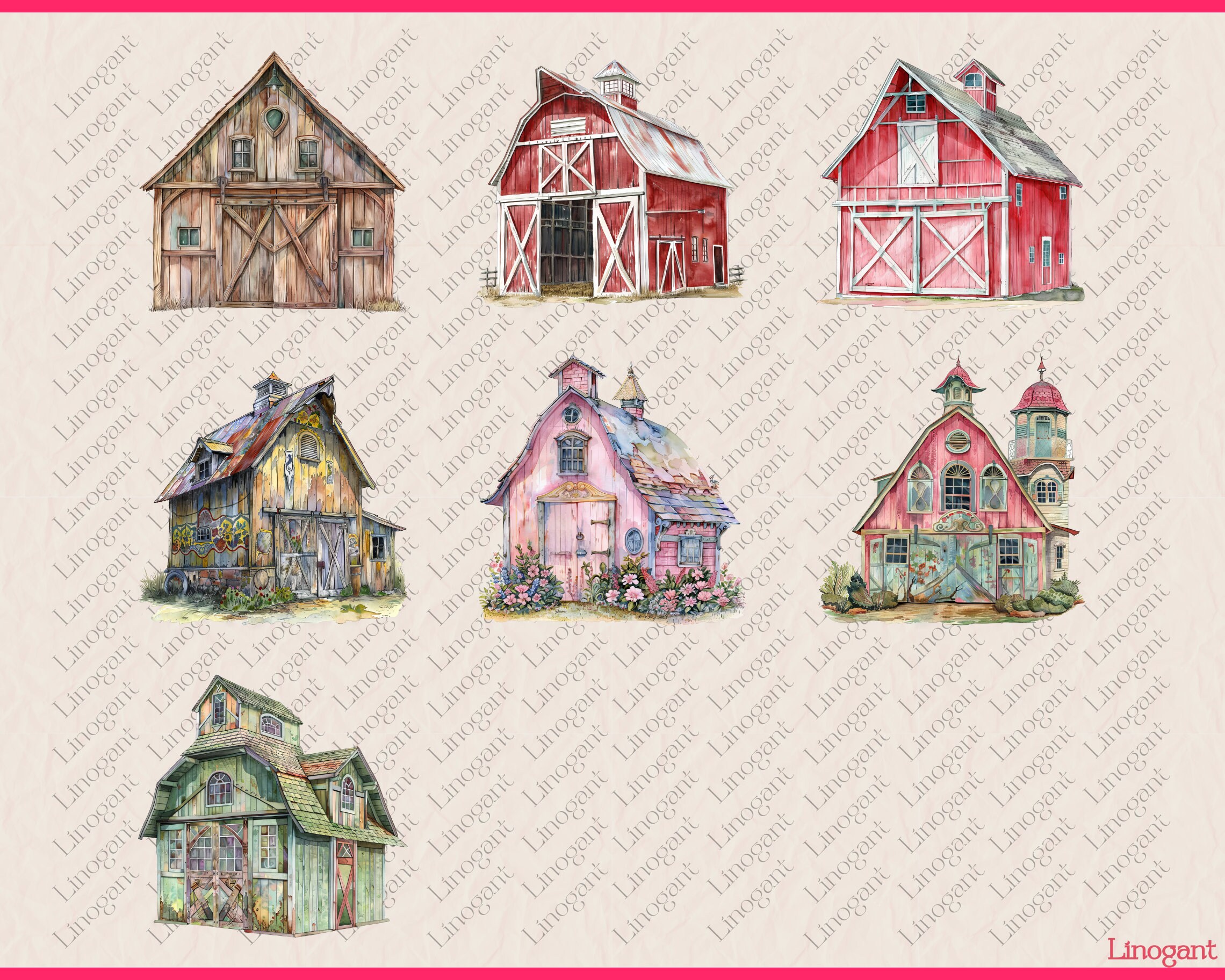 Watercolor Victorian Barn Clipart Bundle, Medieval Farm Clip Art Set ...